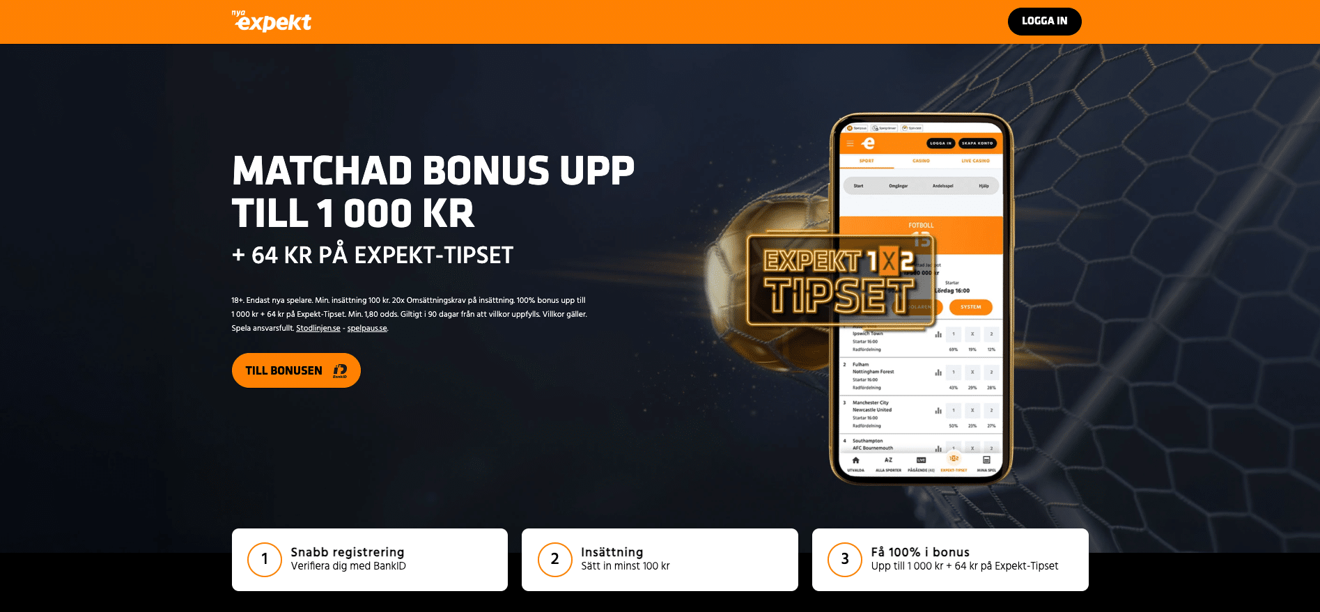 Expekt ny sportbonus – 1 000 kr i riktiga pengar + extraspel